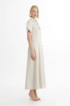 GIZIA Ecru Ruffled Midi Dress