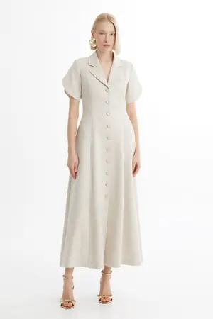 GIZIA Ecru Ruffled Midi Dress