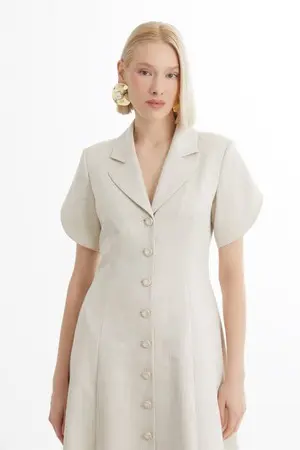 GIZIA Ecru Ruffled Midi Dress