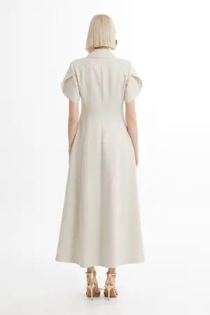 GIZIA Ecru Ruffled Midi Dress