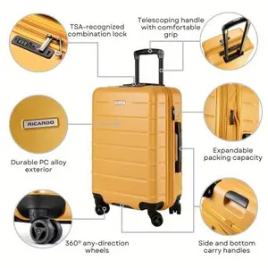 RICARDO BEVERLY HILLS Cambria 24-inch Hardside Checked Suitcase - Mango Tango