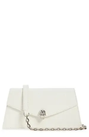Alexander McQueen McQueen Mini Skull Croc Embossed Leather Crossbody Bag White