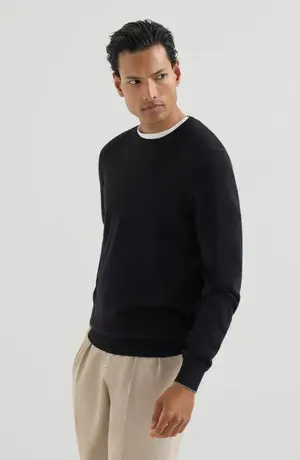 Brunello Cucinelli Ribbed Cashmere Crewneck Sweater - Black