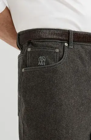 Brunello Cucinelli Virgin Wool Flannel Five-pocket Trousers - Grey