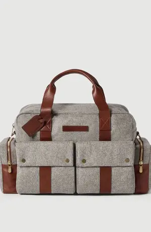Brunello Cucinelli Virgin Wool, Alpaca, And Cashmere Flannel Leisure Bag With Grained Calfskin Inserts - Medium Grey