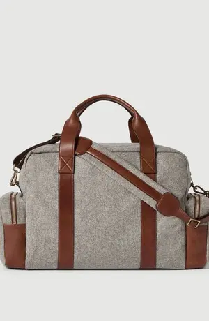 Brunello Cucinelli Virgin Wool, Alpaca, And Cashmere Flannel Leisure Bag With Grained Calfskin Inserts