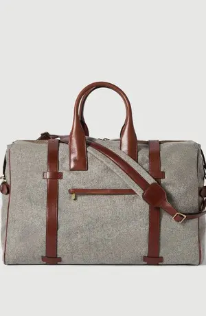 Brunello Cucinelli Virgin Wool, Alpaca, And Cashmere Flannel Field Bag With Grained Calfskin Inserts