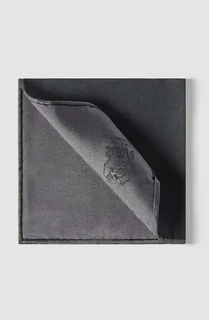 Brunello Cucinelli Silk Pocket Square With Printed Logo - Anthracite
