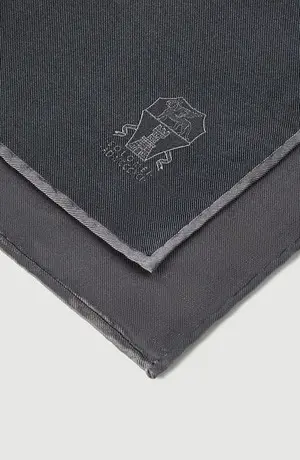 Brunello Cucinelli Silk Pocket Square With Printed Logo - Anthracite