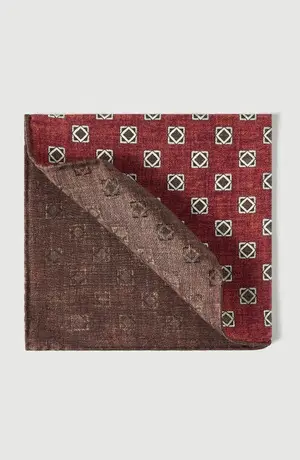 Brunello Cucinelli Silk Geometric Pattern Pocket Square - Burned