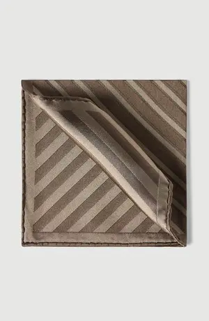 Brunello Cucinelli Regimental Stripe Silk Pocket Square - Grey