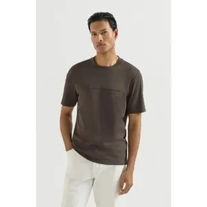 Brunello Cucinelli Cotton Jersey Crew-neck T-shirt With Embroidery And Print - Brown