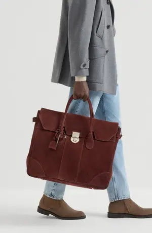 Brunello Cucinelli Suede Boston Bag - Burgundy
