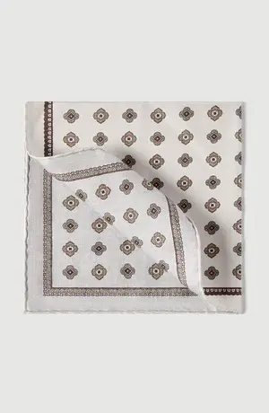 Brunello Cucinelli Silk Pocket Square With Medallion Design White