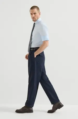 Brunello Cucinelli Double Pleat Prince Of Wales Flannel Trousers - Blue