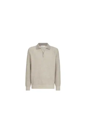 Brunello Cucinelli Cashmere Vanisé English Rib Knit Polo With Half Zip - Grey