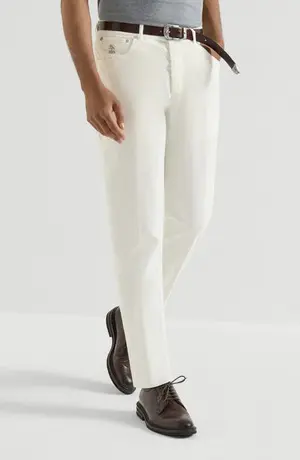 Brunello Cucinelli Garment-dyed Cotton Narrow Wale Corduroy Trousers - Snow