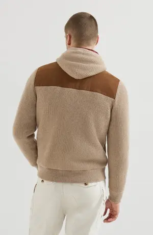 Brunello Cucinelli Suede And Cashmere Knit Hooded Bomber Jacket With Thermore® Padding