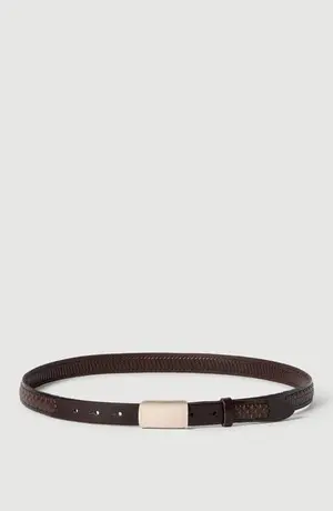 Brunello Cucinelli Textured Calfskin Belt With Box-frame Buckle - Rust Brown