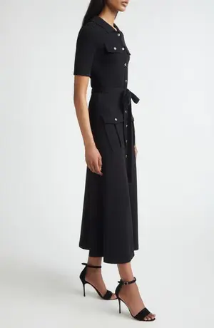 St. John Zahara Belted Legacy Crepe Knit Midi Dress