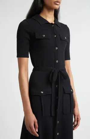 St. John Zahara Belted Legacy Crepe Knit Midi Dress