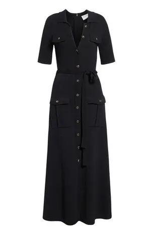 St. John Zahara Belted Legacy Crepe Knit Midi Dress