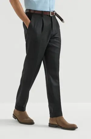 Brunello Cucinelli Virgin Wool Mouliné Twill Pleated Trousers - Anthracite
