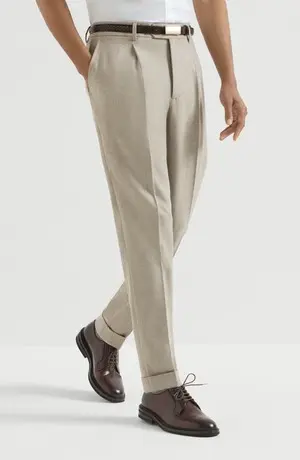 Brunello Cucinelli Virgin Wool Mouliné Twill Trousers With Pleat - Grey