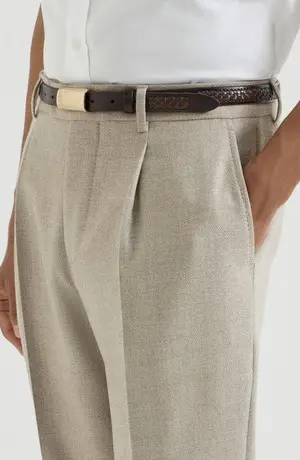 Brunello Cucinelli Virgin Wool Mouliné Twill Pleated Trousers - Grey