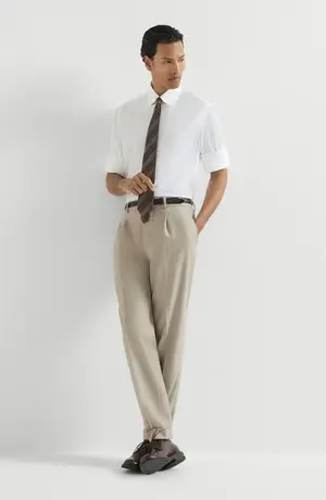 Brunello Cucinelli Virgin Wool Mouliné Twill Pleated Trousers - Grey