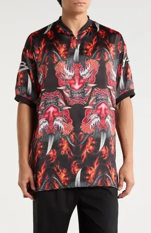 Y3 Satin Yaksha Graphic Jersey Polo - Red Multi