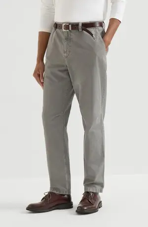 Brunello Cucinelli Peached Cotton Gabardine Trousers - Mud