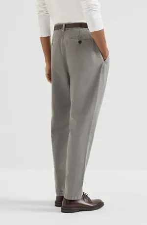 Brunello Cucinelli Peached Cotton Gabardine Trousers - Mud