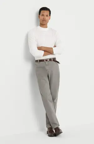 Brunello Cucinelli Peached Cotton Gabardine Trousers - Mud