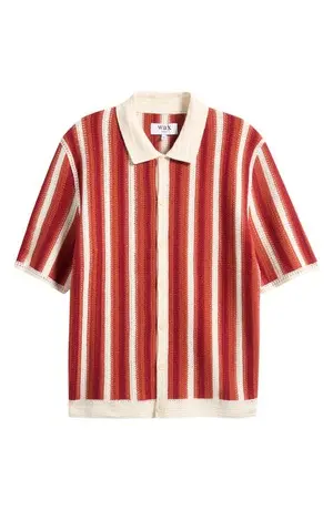 WAX LONDON Porto Stripe Knit Button-up Shirt - Ecru/orange