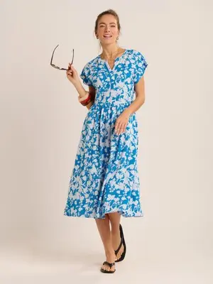 BRAKEBURN Ranieli Floral Print Midi Dress - Blue