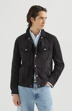 Brunello Cucinelli Suede Four-pocket Jacket - Navy Blue