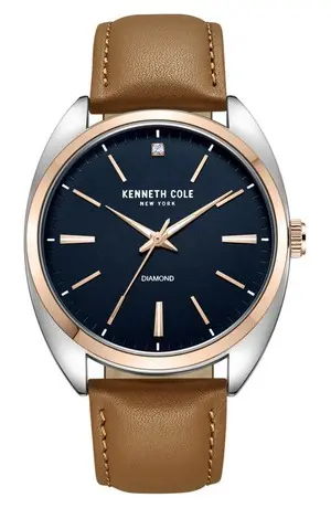 KENNETH COLE Three-hand Quartz Watch With Leather Strap - Tan