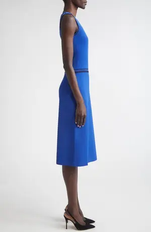 St. John Roma Crepe Knit Sleeveless Midi Dress With Contrast Trim - Cobalt/midnight
