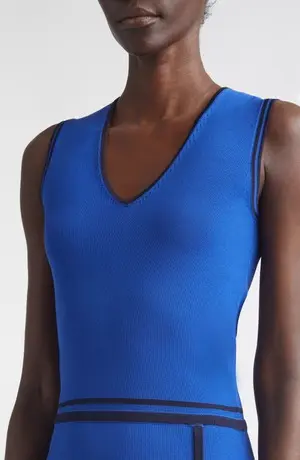 St. John Roma Crepe Knit Sleeveless Midi Dress With Contrast Trim - Cobalt/midnight