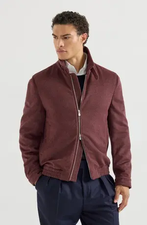 Brunello Cucinelli Virgin Wool Beaver Cloth Bomber Jacket With Zipper - Burned