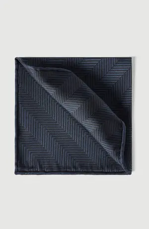 Brunello Cucinelli Silk Chevron Pocket Square Blue