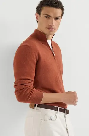 Brunello Cucinelli Mouliné Cashmere Half-zip Sweater