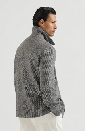 Brunello Cucinelli Cashmere And Silk Diagonal Field Jacket With Nappa Leather Inserts