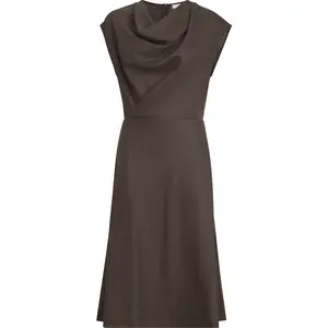 Brunello Cucinelli Virgin Wool Diagonal Flannel Wrap-effect Dress With Monili - Pine Cone Brown