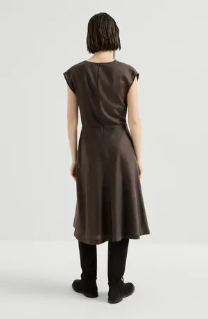Brunello Cucinelli Virgin Wool Diagonal Flannel Wrap-effect Dress With Monili