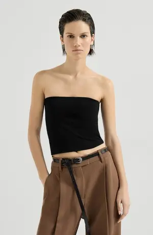 Brunello Cucinelli Stretch Cotton Jersey Bandeau Top - Black