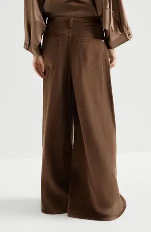 Brunello Cucinelli Stretch Cotton And Cashmere Corduroy Five-pocket Maxi Trousers With Monili - Cigar