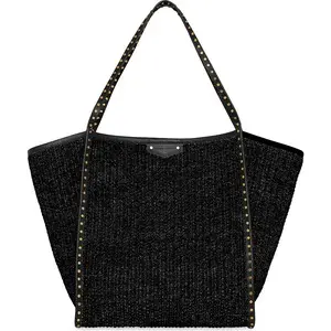 Rebecca Minkoff Dylan Raffia Tote Bag With Studded Straps - Black