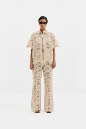 MALINA Ari Guipure Lace Shirt - Sand